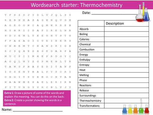 Science Chemistry Thermochemistry Wordsearch Crossword Anagrams Keyword ...