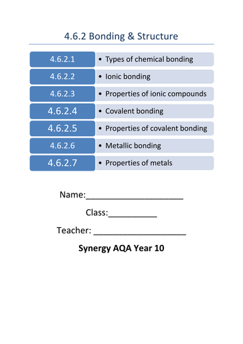 AQA Synergy Bonding & Structure: Work booklet (4.6.2) | Teaching Resources
