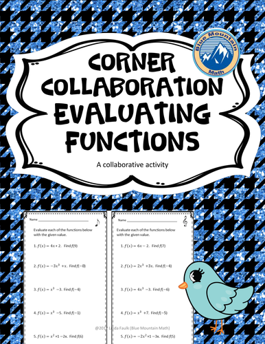 Corner Collaboration--Evaluating Functions | Teaching Resources