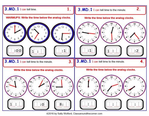 3.MD.1 Math 3rd Grade NO PREP Task Cards—WHAT TIME IS IT? PRINTABLES ...