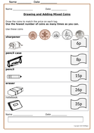 Money Problem Questions, Count, Add, Subtract, Draw coins to match ...
