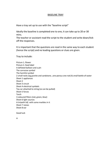 SCIENCE BASELINE assessment from level P4 to 4a (old NC levels ...