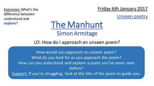 The Manhunt poetry - ideal for top set | Teaching Resources
