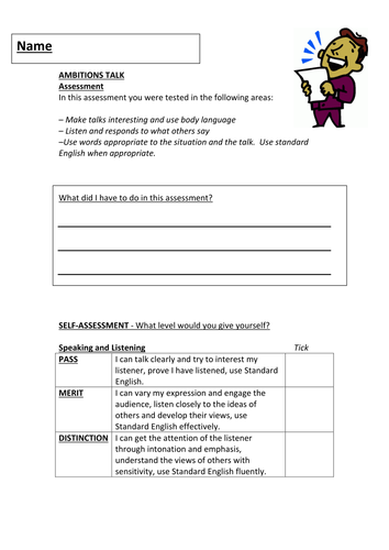 KS3 Speaking and Listening - Ambitions Talk / Speech | Teaching Resources