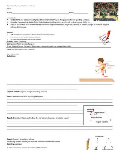 A-Level PE EDEXCEL (spec 2016) 2.6. Projectile Motion | Teaching Resources