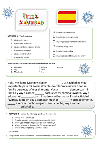 SPANISH KS3 - FELIZ NAVIDAD // CHRISTMAS WORKSHEET - FREE PPT AVAILABLE ...