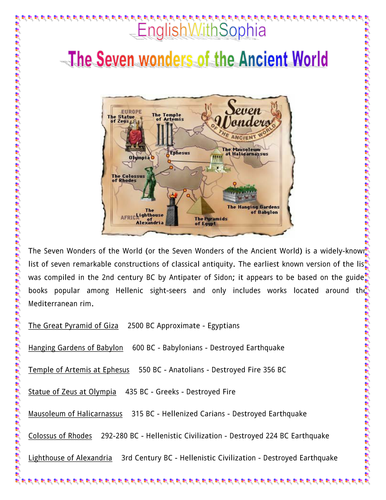 Research Project on The Seven Wonders of the World | Teaching Resources