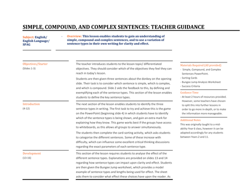 Simple, Compound and Complex Sentences! | Teaching Resources