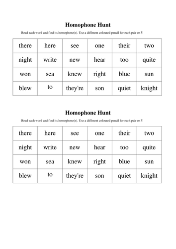 Homophone Hunt | Teaching Resources