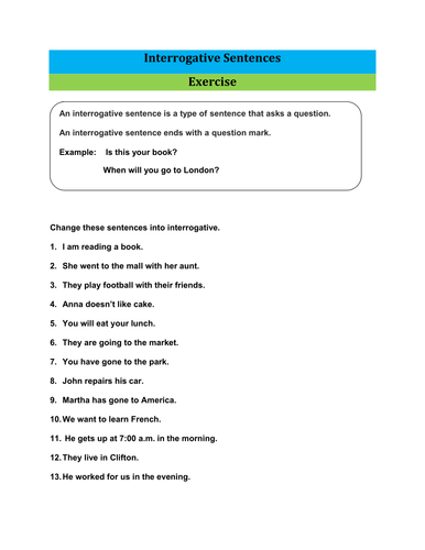 Exercise of Interrogative Sentences with Answer key | Teaching Resources Exercise of Interrogative Sentences with Answer key | Teaching Resources