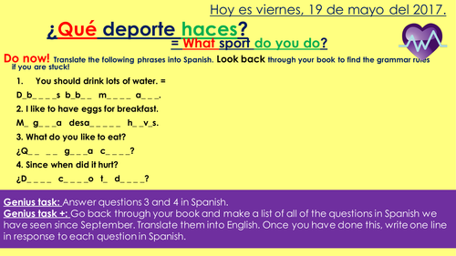 KS3/4 Spanish - ¿Qué deportes haces? / What sports do you do? (Sports ...