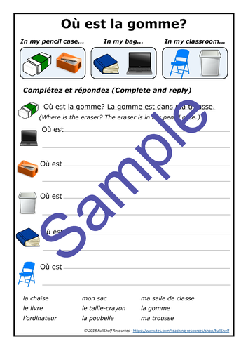 French Classroom Objects Worksheets (Les Objets de la Classe ...