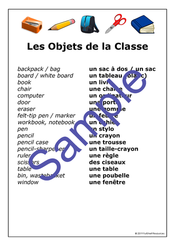 French Classroom Objects Worksheets (Les Objets de la Classe ...
