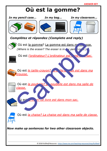French Classroom Objects Worksheets (Les Objets de la Classe ...