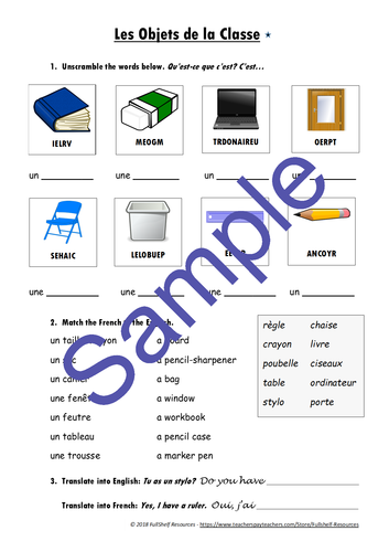 French Classroom Objects Worksheets Les Objets de la Classe | Teaching ...