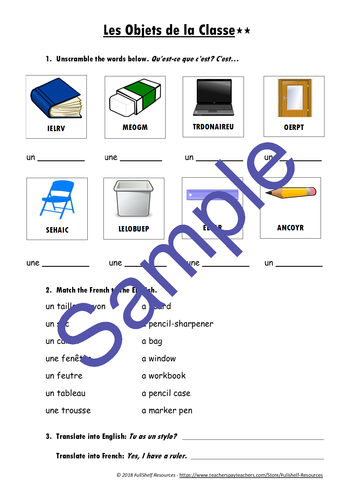 French Classroom Objects Worksheets Les Objets de la Classe | Teaching ...