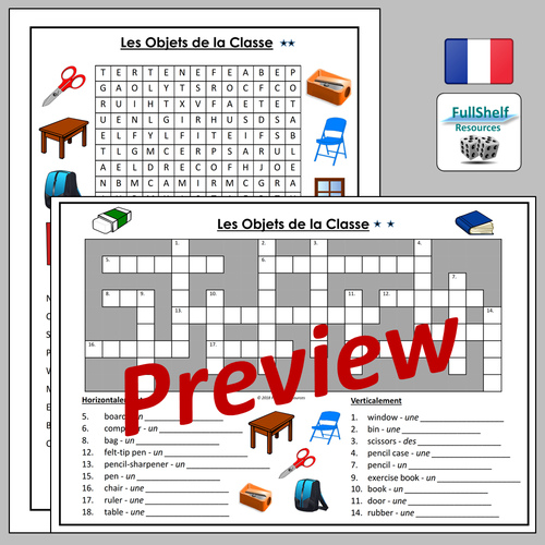 French Classroom Objects Worksheets (Les Objets de la Classe ...