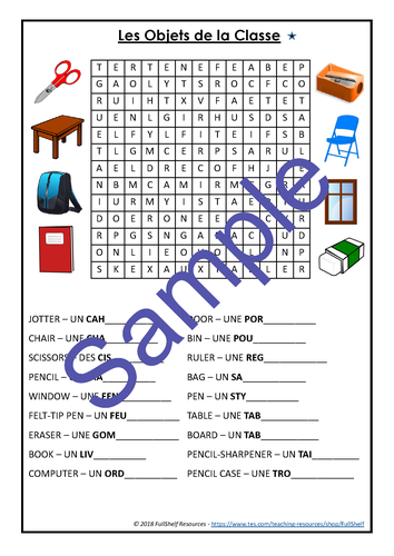 French Classroom Objects Worksheets (Les Objets de la Classe ...