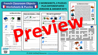 French Classroom Objects Worksheets (Les Objets de la Classe) by ...