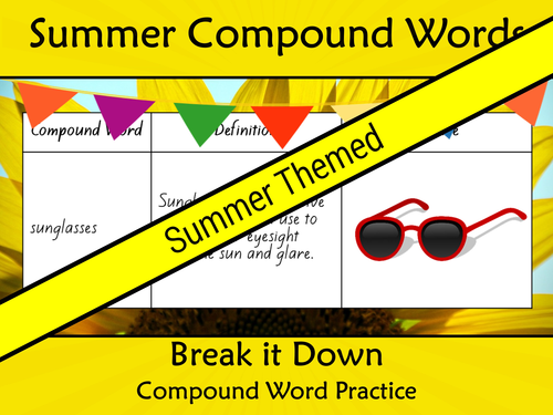 Compound Words Worksheet Summer themed | Teaching Resources