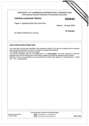 FRENCH GCSE ORAL PRACTICE on Role-Plays +Picture+ General Conversation ...