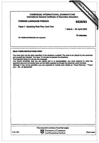 FRENCH GCSE ORAL PRACTICE on Role-Plays +Picture+ General Conversation ...