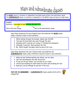 Main and Subordinate clauses worksheet | Teaching Resources