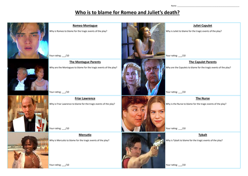 Romeo and Juliet KS3 GCSE Who is to blame? carousel activity only ...