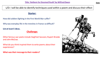 'Anthem for Doomed Youth' by Wilfred Owen | Teaching Resources