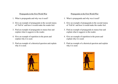 Exploring propaganda in war posters and poem 'Fall In' | Teaching Resources