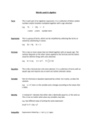 Algebra - Key Words Matching Activity | Teaching Resources