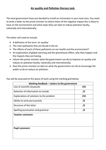Air pollution literacy assessment task | Teaching Resources