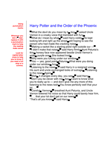 Harry Potter and the Order of the Phoenix Punctuation Task | Teaching ...