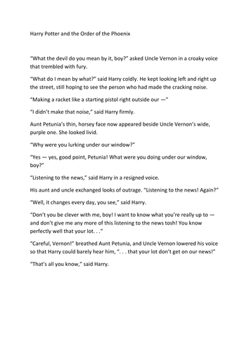 Harry Potter and the Order of the Phoenix Punctuation Task | Teaching ...