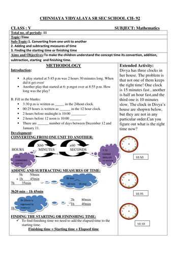 Learning Time Class V | Teaching Resources