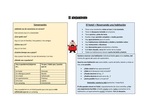 Core vocabulary and expressions - Las vacaciones, el alojamiento, el ...