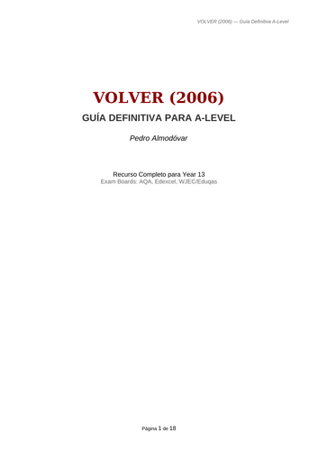Volver - Pedro Almodóvar - Revision guide - Spanish AS & A-level - Film ...