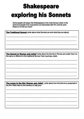 'Romeo and Juliet' act 1, scene 5 sonnet | Teaching Resources