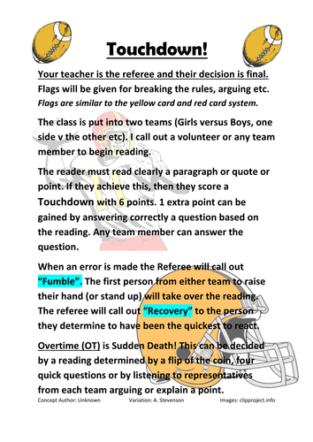 Reading Games: Football, Soccer and Touchdown | Teaching Resources