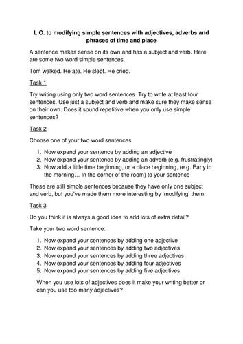 Modify a simple sentence | Teaching Resources