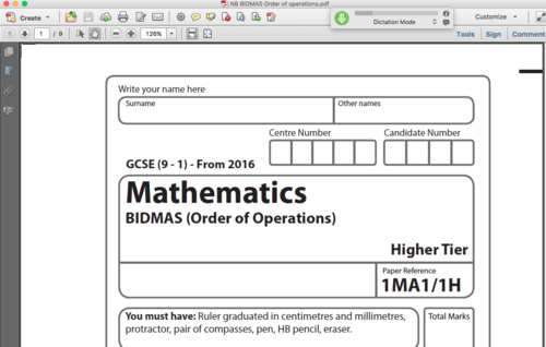 GCSE Maths Mini Exam Paper BIDMAS / Order of Operations | Teaching ...