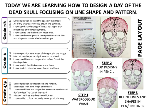 Day of the Dead Watercolour skull design lesson | Teaching Resources