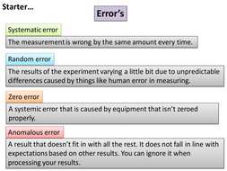 AQA - systematic error, random error, zero error and anomalous result | Teaching Resources