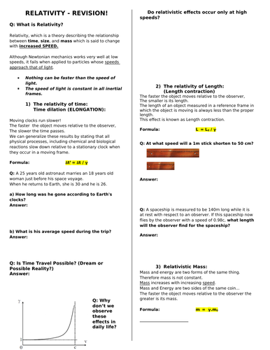 Einstein’s Theory of RELATIVITY – Teacher Notes | Teaching Resources