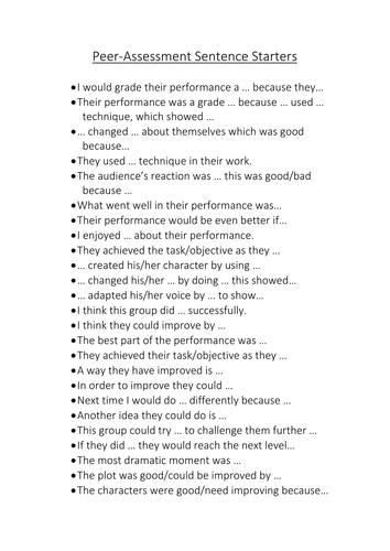 Assessment Sentence Starters / Cards | Teaching Resources