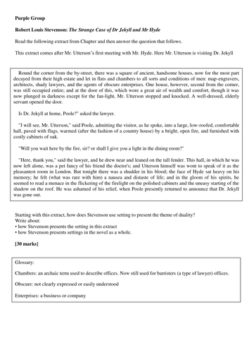 Jekyll and Hyde - AQA GCSE Duality in Setting | Teaching Resources