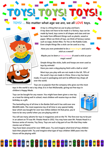 Year 1 2 Guided Reading Text Questions And Answers Based On Toys