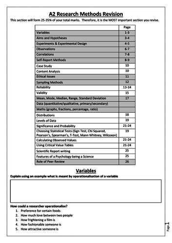 Research Methods Revision Booklet - AQA Psychology | Teaching Resources