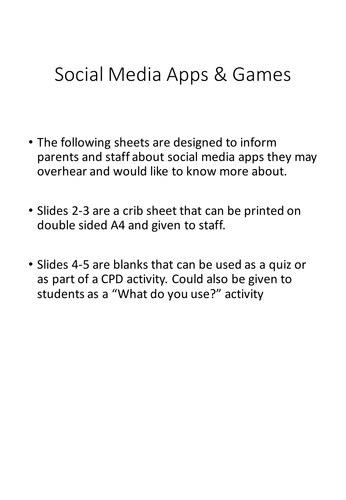 Guide to Different Social Media Apps with worksheet for Staff/Parents ...