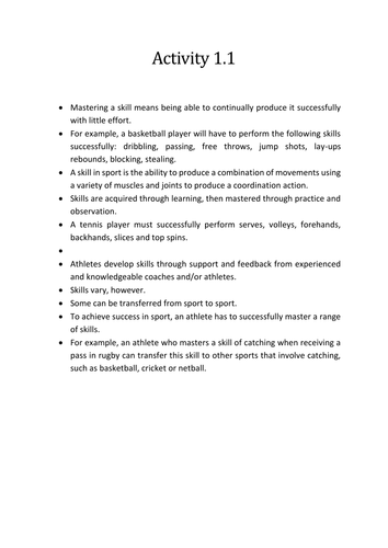 BTEC Level 3 Sport (2016) New Specification Unit 7 Learning Aim B & C ...